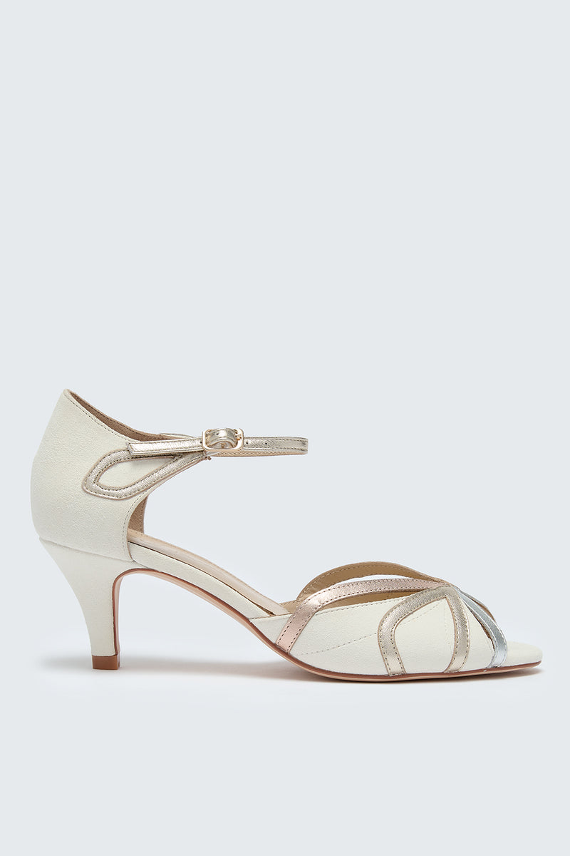 Connie Ivory Suede and Mixed Metallic Leather Art Deco Style Shoes – Rachel Simpson