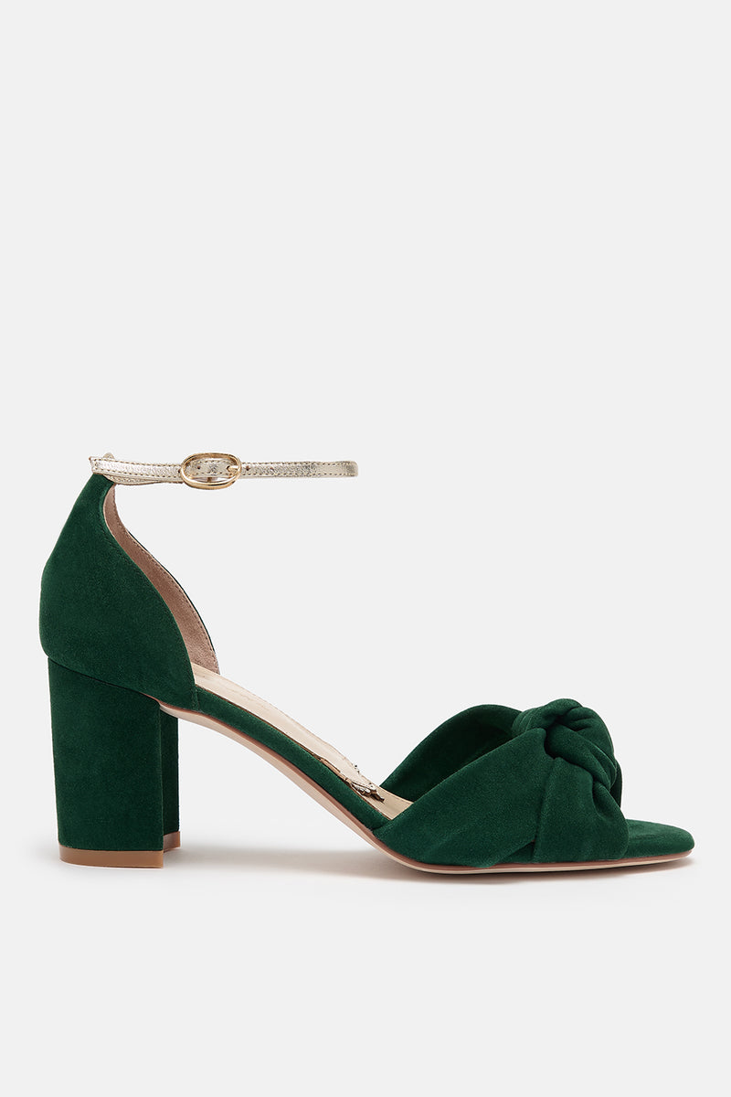 Minnie Forest Green Suede Knot Block Heel Shoes – Rachel Simpson