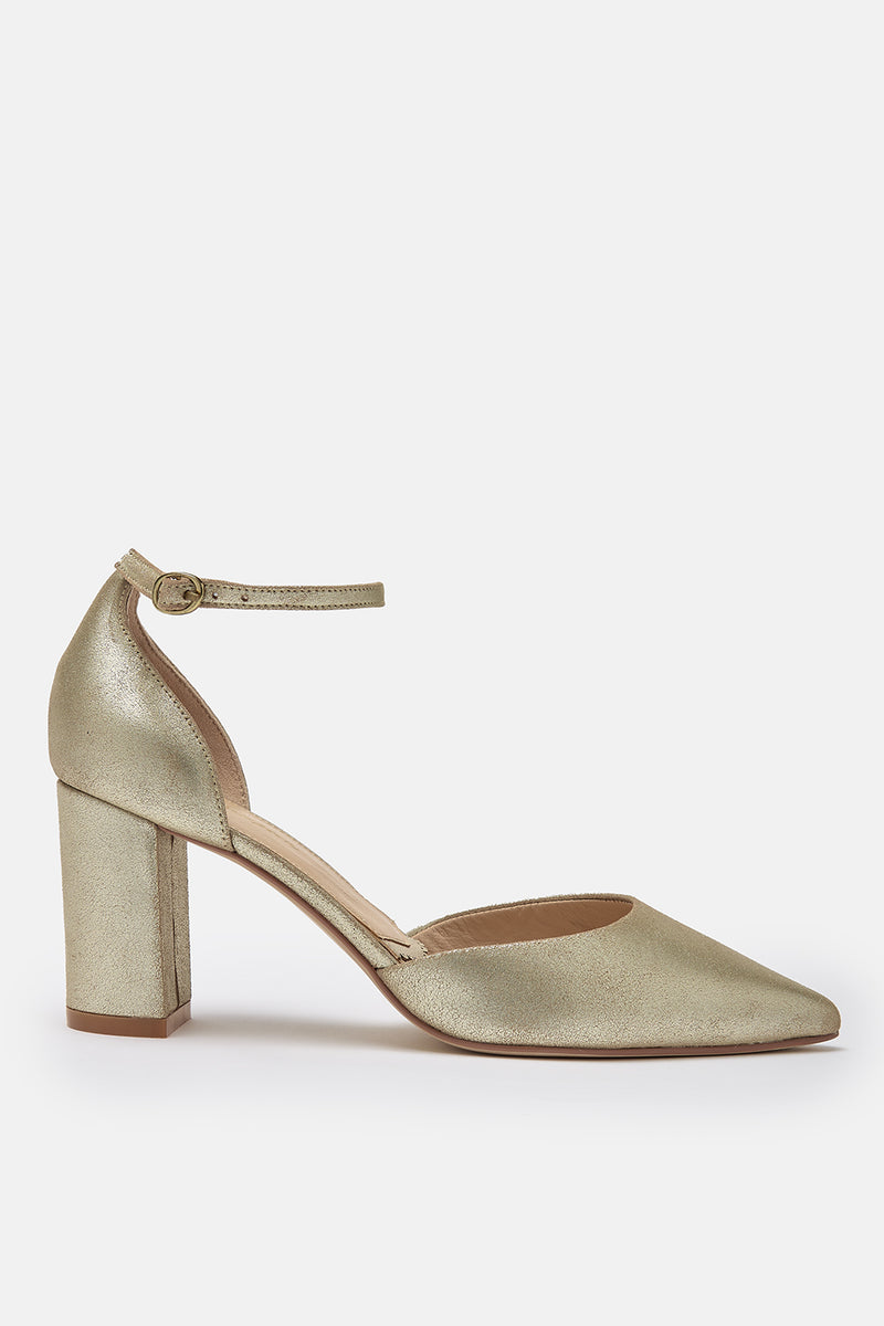 Sienna Gold Leather Ankle Strap Court Shoes – Rachel Simpson